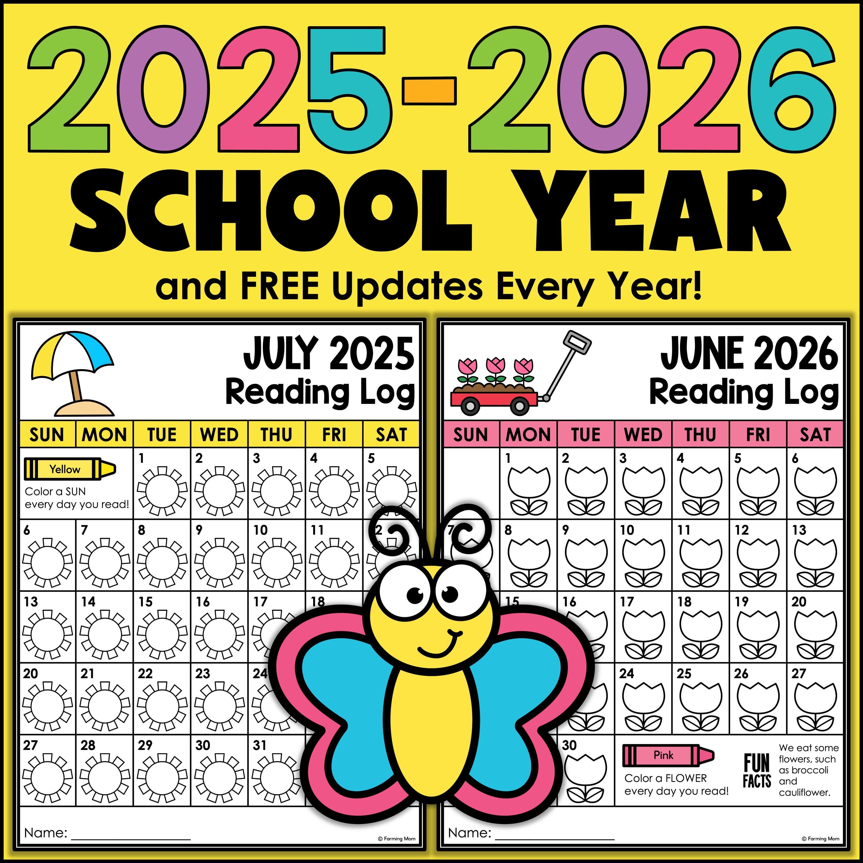 Reading Log for Kids Reading Chart Coloring Pages 2025-2026 Calendar - Etsy