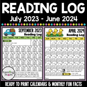 Reading Log for Kids Reading Chart Coloring Pages 2023-2024 - Etsy