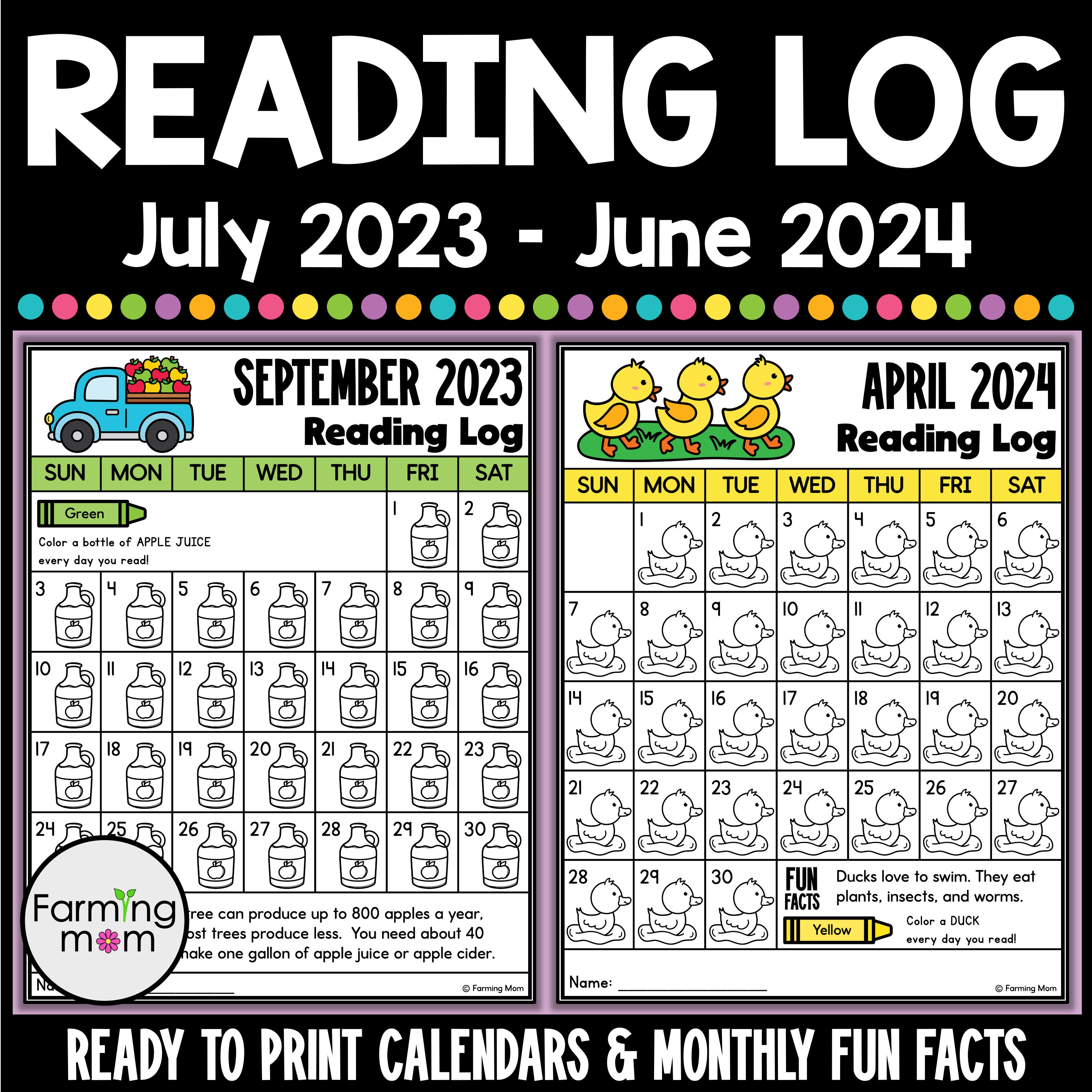 Reading Log for Kids Reading Chart Coloring Pages 2023-2024 - Etsy