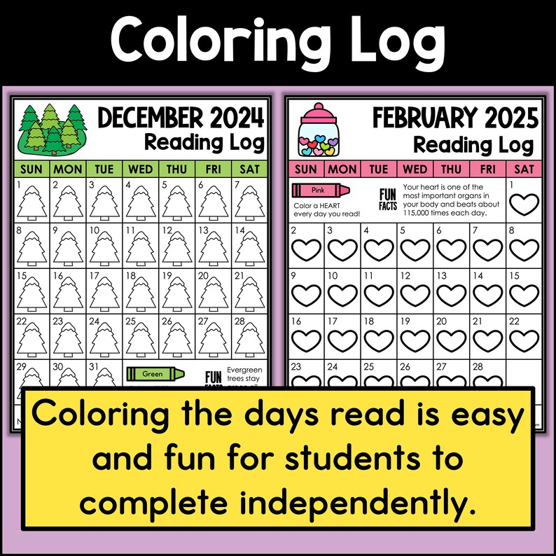 Reading Log for Kids Reading Chart Coloring Pages 2024-2025 Calendar - Etsy