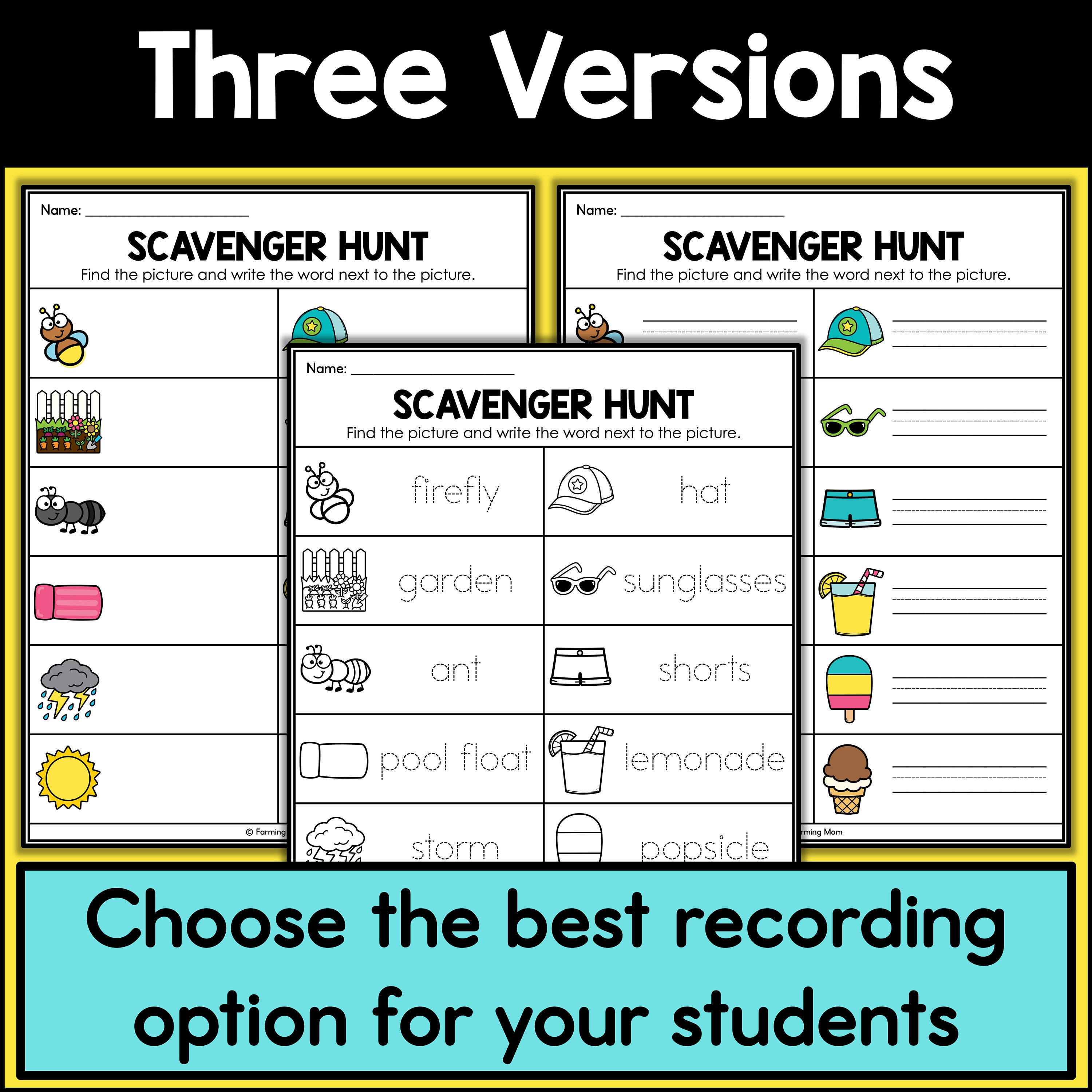 Summer Words Scavenger Hunt for Kids Vocabulary Flash Cards and ...