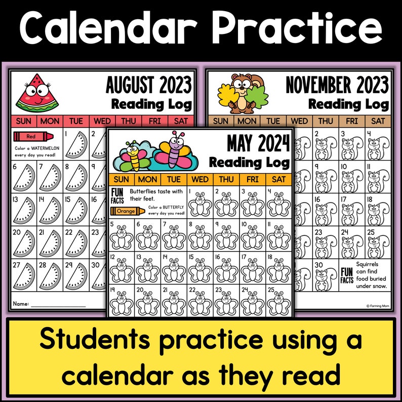 Reading Log for Kids Reading Chart Coloring Pages 2023-2024 - Etsy