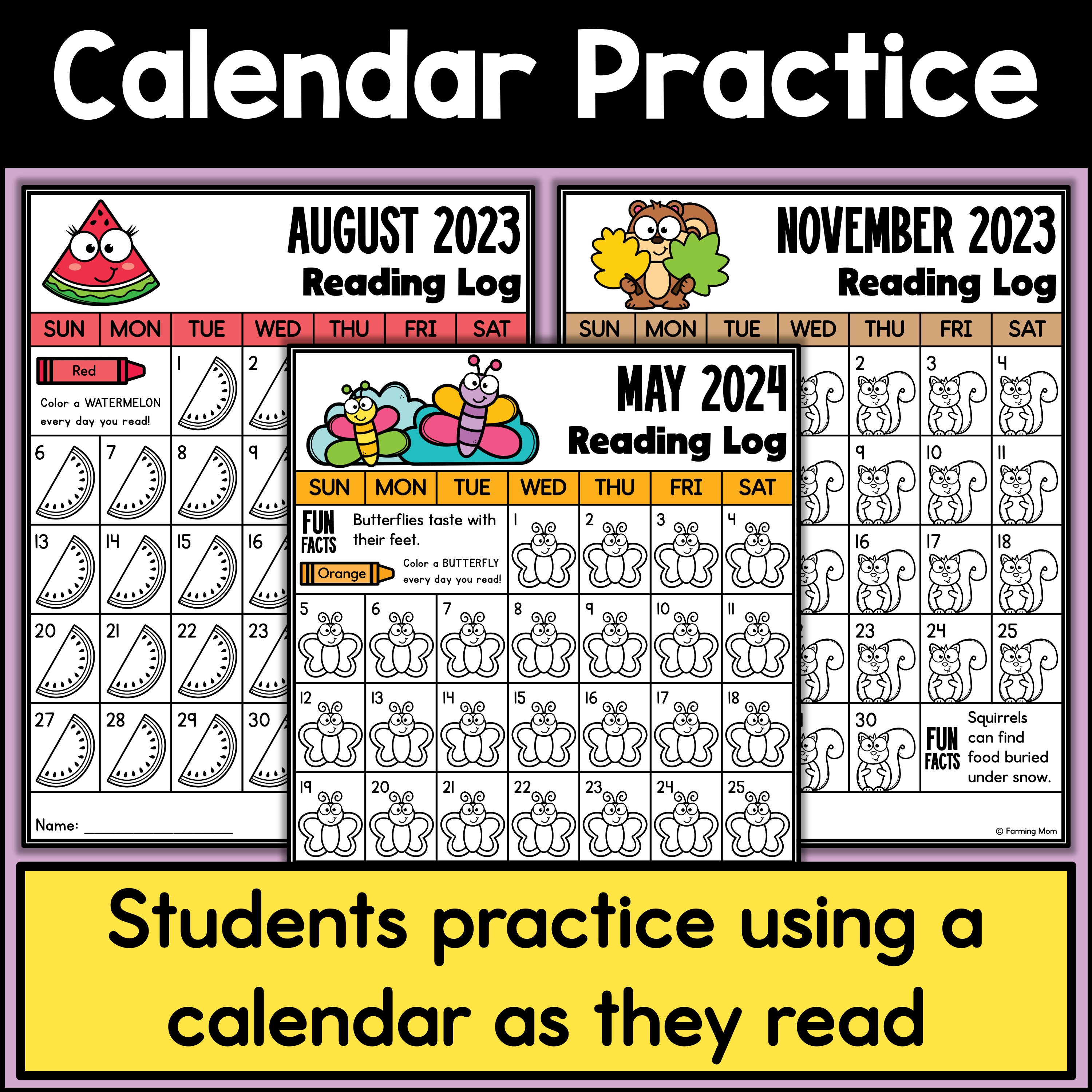 Reading Log for Kids Reading Chart Coloring Pages 2023-2024 - Etsy