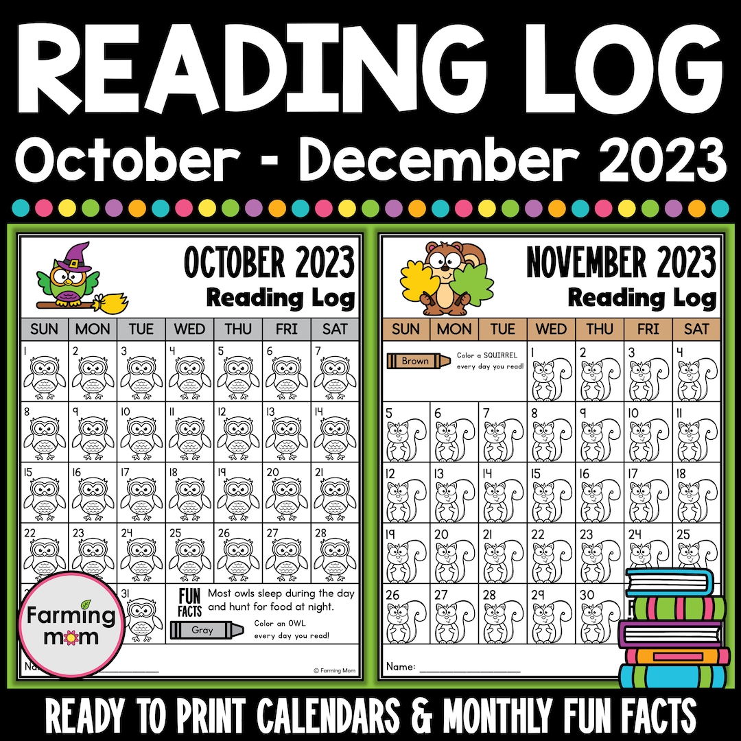Monthly Reading Log for Kids Fall Coloring Pages October 2023 - Etsy 日本