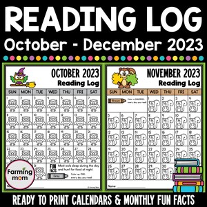 Monthly Reading Log for Kids Fall Coloring Pages October 2023 - Etsy 日本