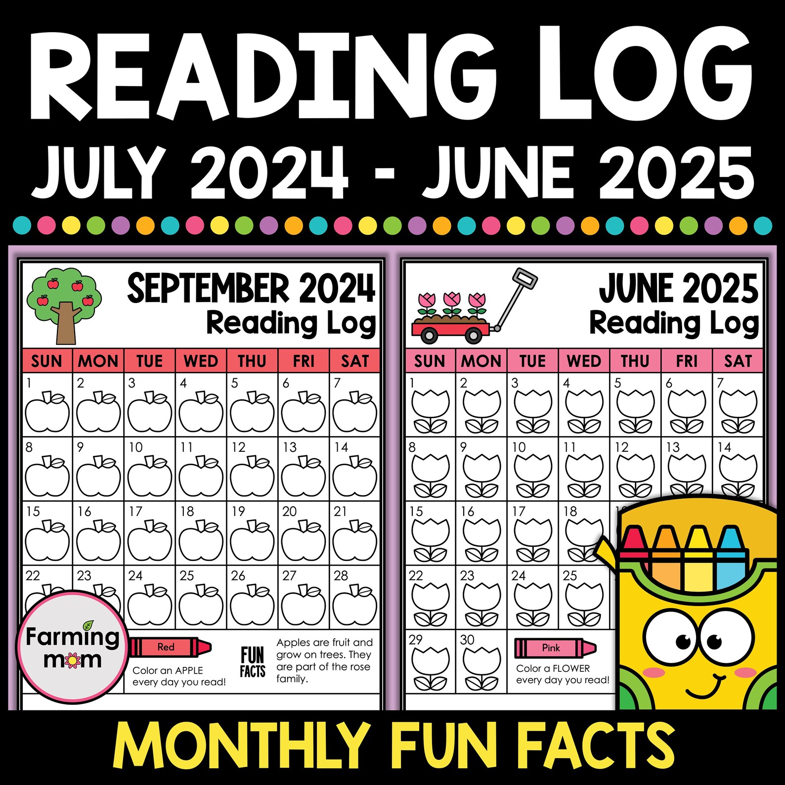 Reading Log for Kids Reading Chart Coloring Pages 2024-2025 Calendar - Etsy