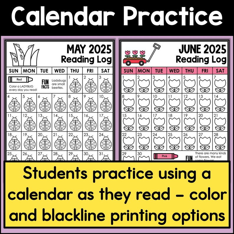 Reading Log for Kids Spring Coloring Pages 2025 Printable Calendar ...
