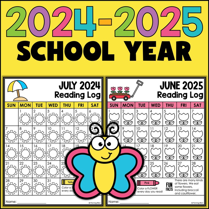 Reading Log for Kids Reading Chart Coloring Pages 2024-2025 Calendar - Etsy