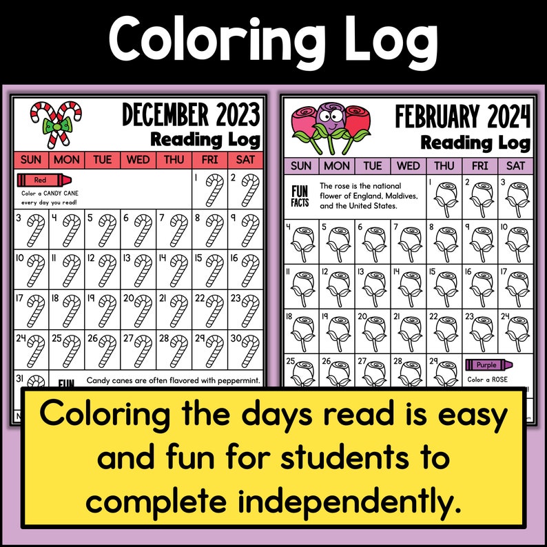 Reading Log for Kids Reading Chart Coloring Pages 2023-2024 - Etsy