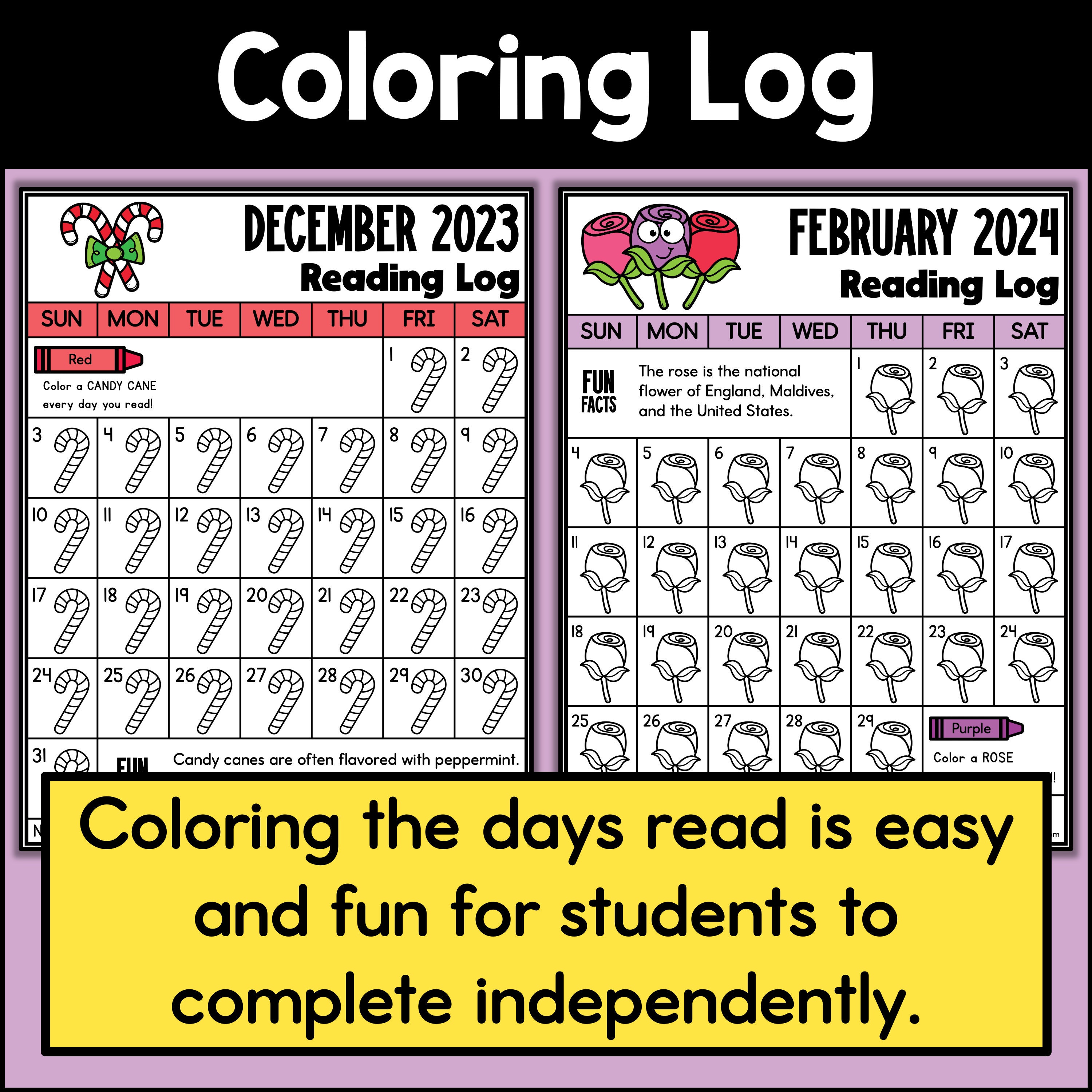 Reading Log for Kids Reading Chart Coloring Pages 2023-2024 - Etsy
