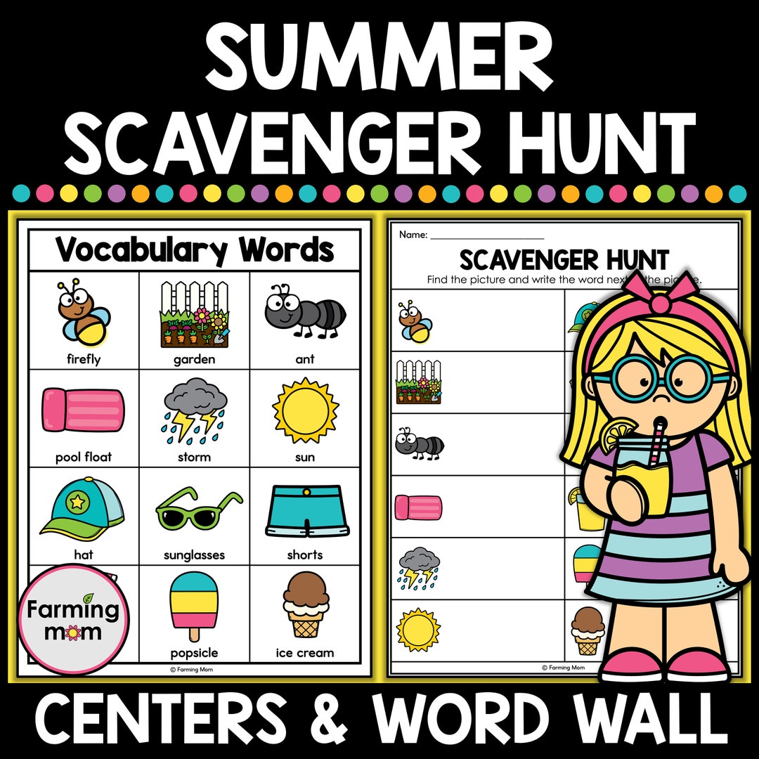 Summer Words Scavenger Hunt for Kids Vocabulary Flash Cards and ...
