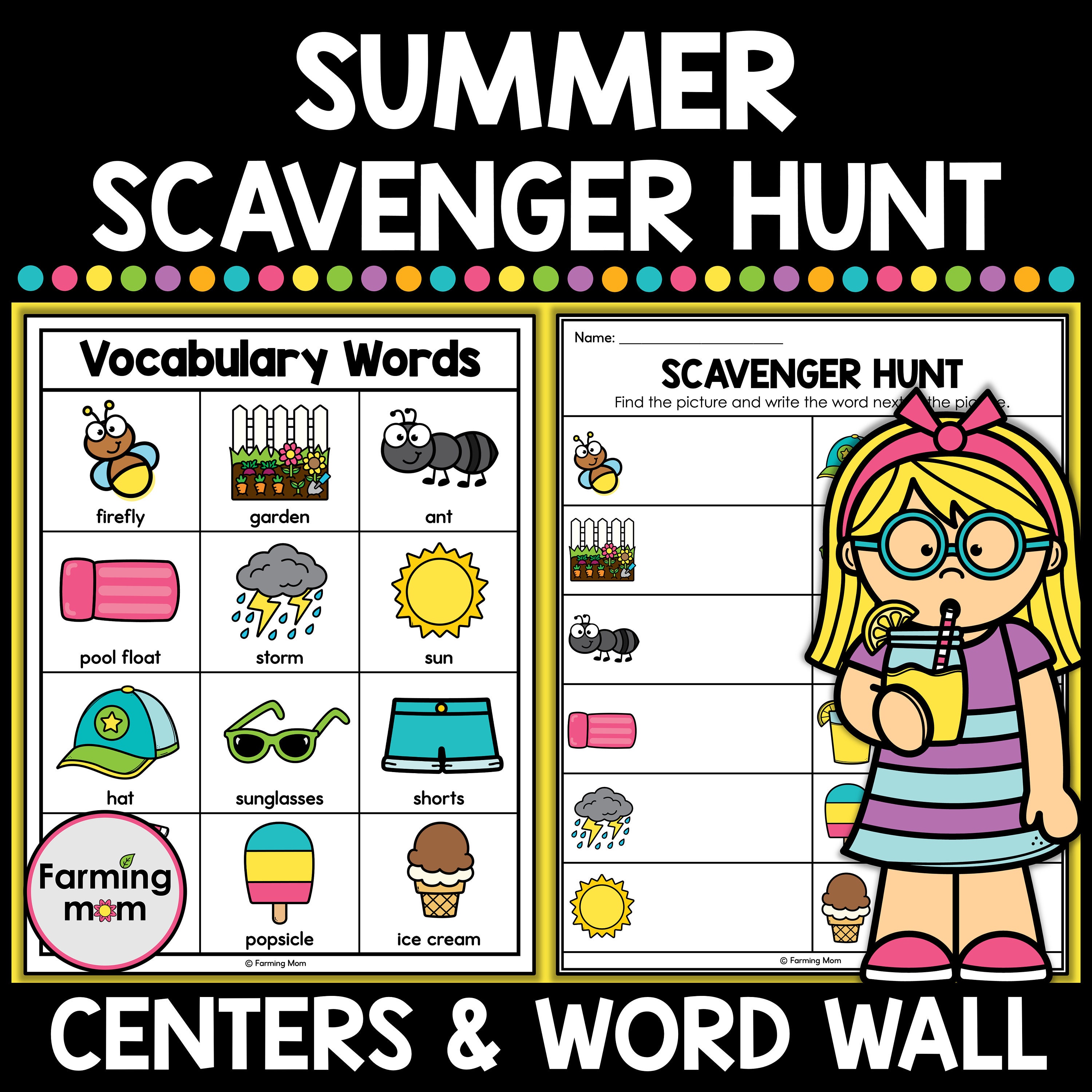 Summer Words Scavenger Hunt for Kids Vocabulary Flash Cards and ...