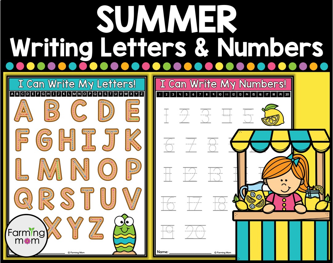 Summer Writing Alphabet Letters and Numbers Tracing Pages - Etsy