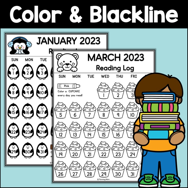Reading Log Printable Winter 2023 Calendar for Kids - Etsy