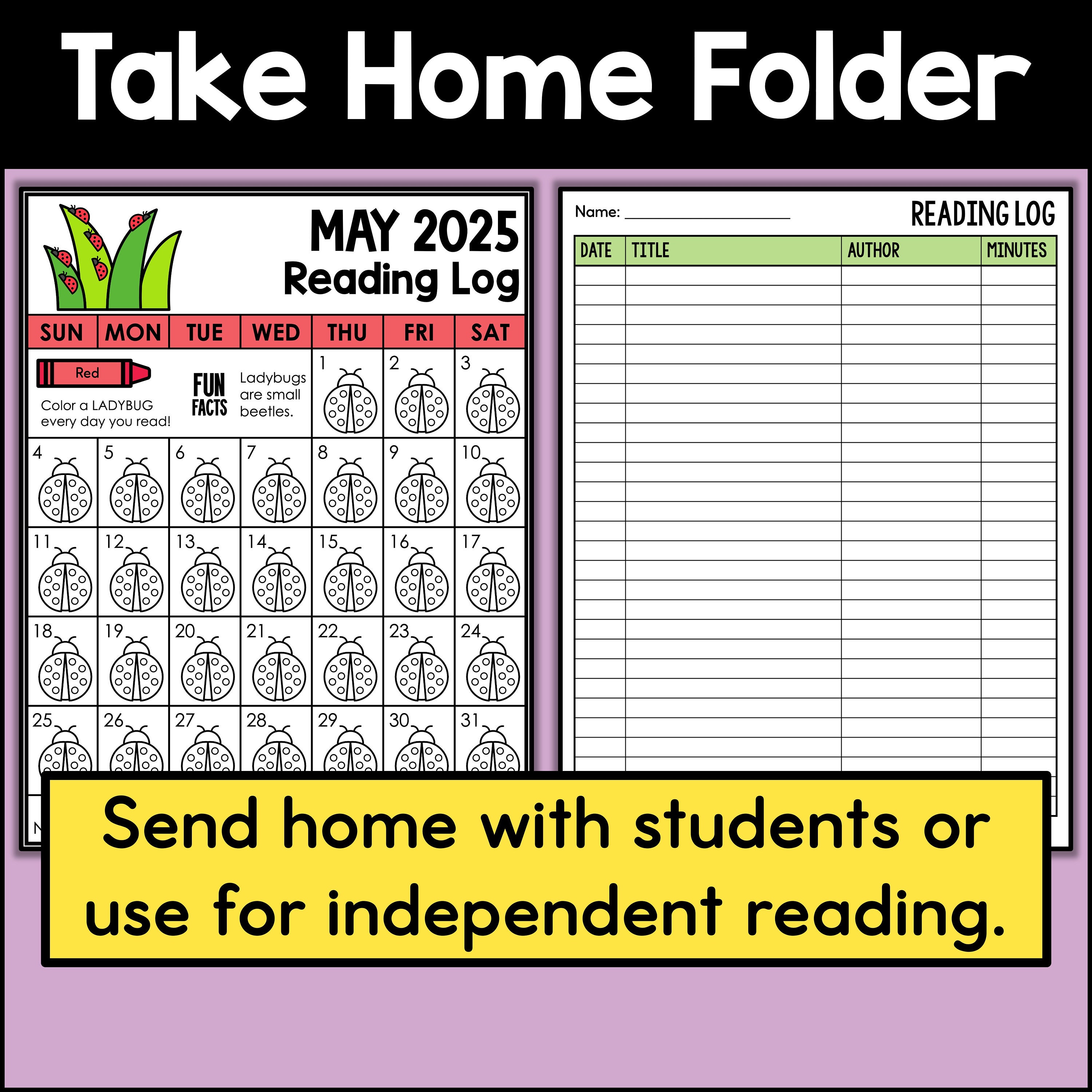 Reading Log for Kids Spring Coloring Pages 2025 Printable Calendar ...