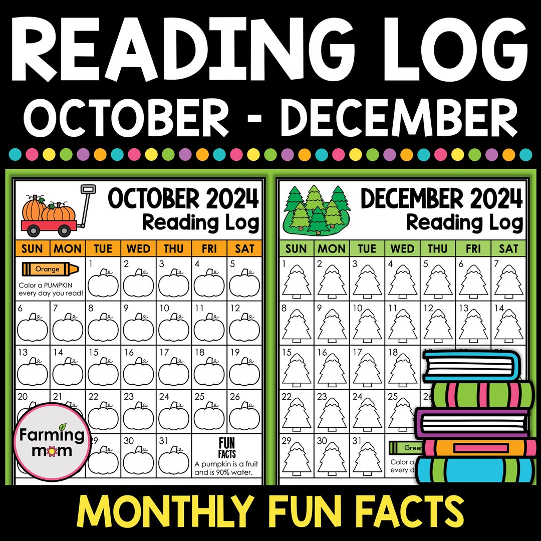 Monthly Reading Log for Kids Fall Coloring Pages October 2024 Calendar ...