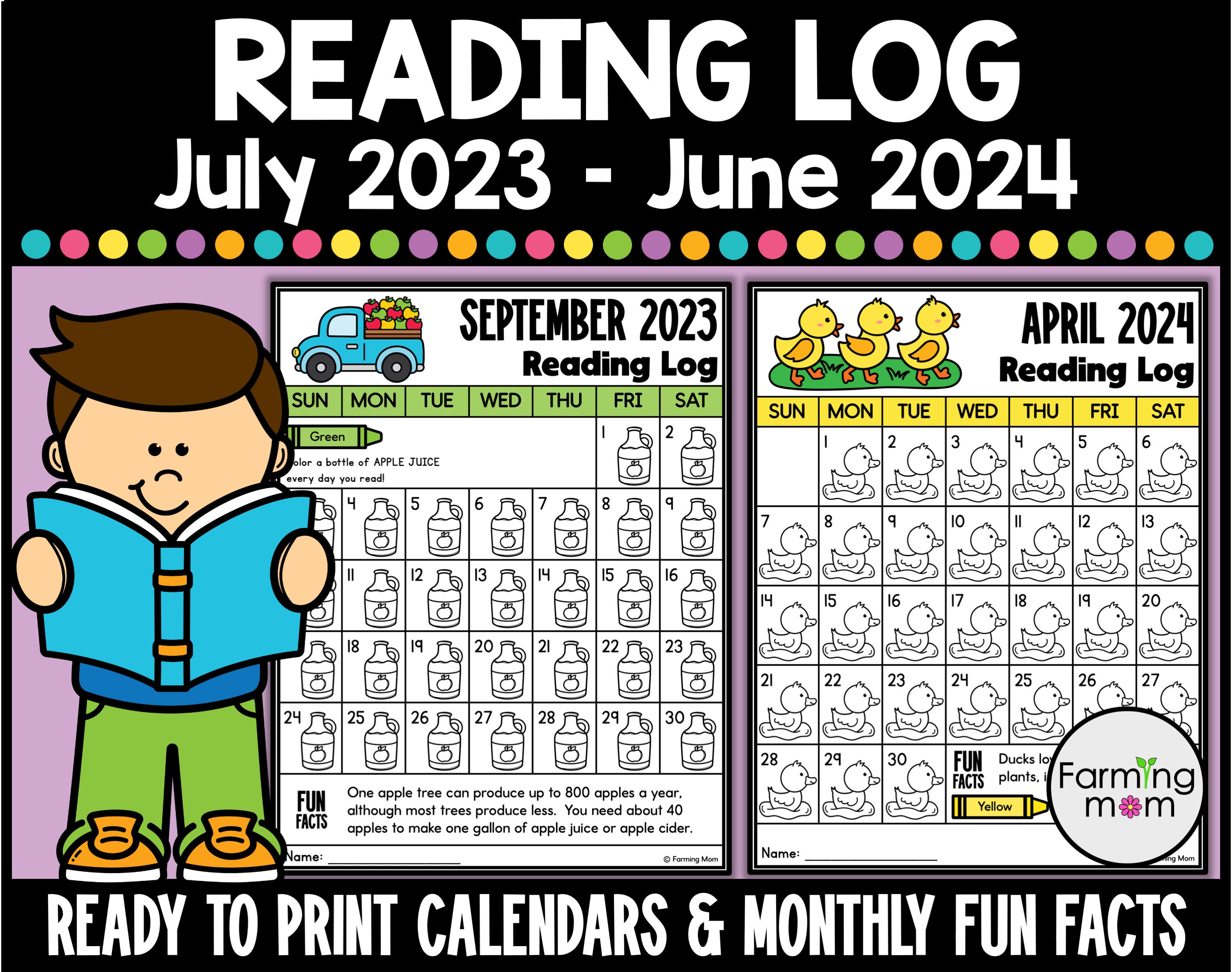 Reading Log for Kids Reading Chart Coloring Pages 2023-2024 - Etsy