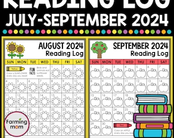 Reading Log for Kids Reading Chart Coloring Pages 2024-2025 Calendar - Etsy