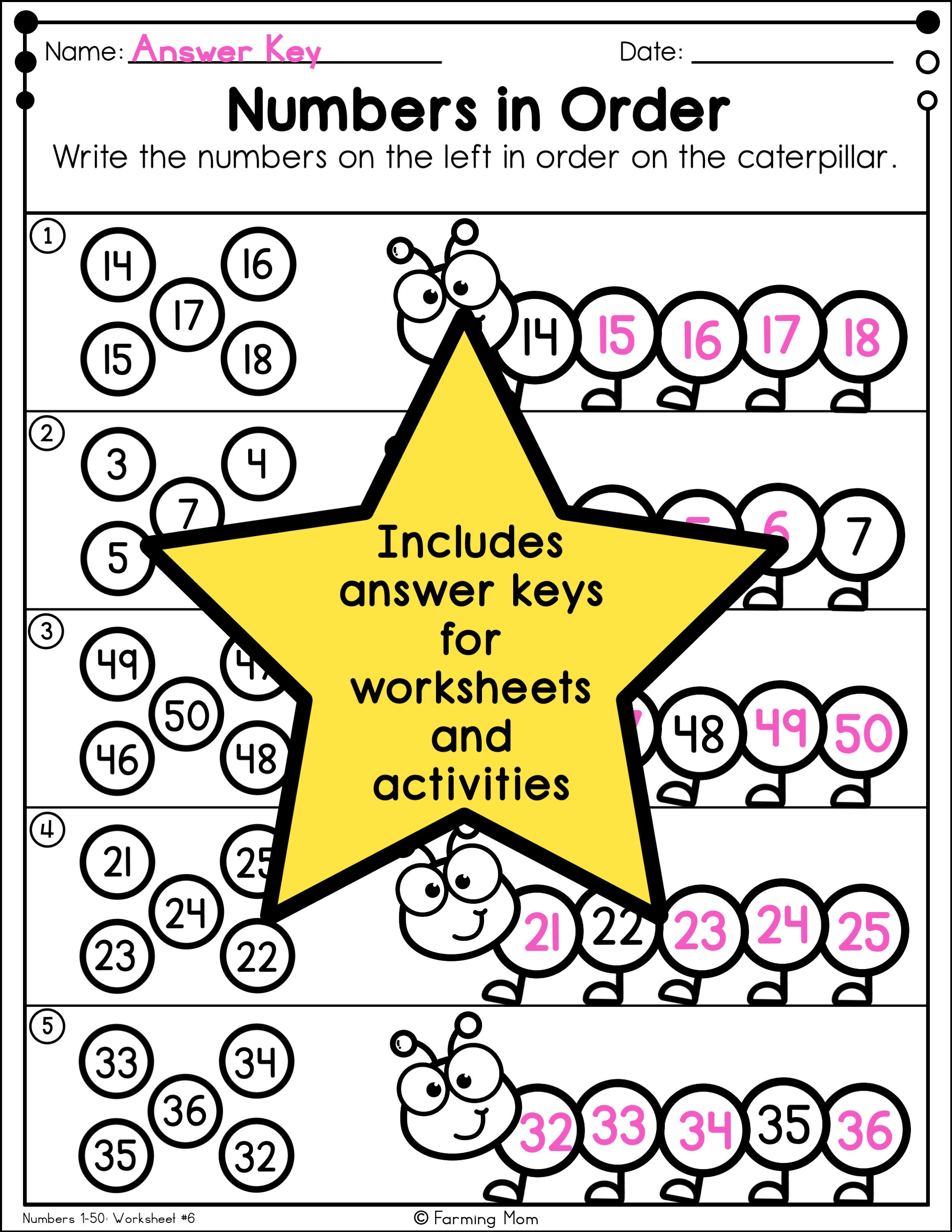 Counting to 50 Kids Worksheets Numbers 1-50 Math Centers Printable ...