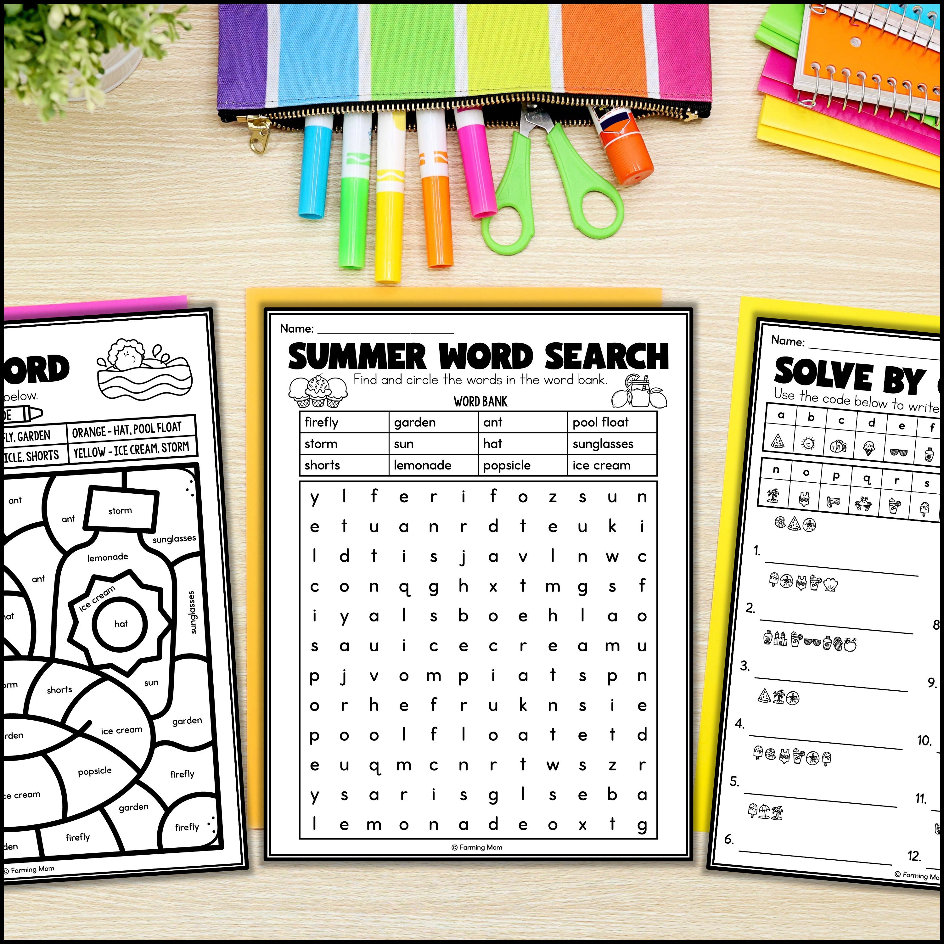 Summer Word Search Printable Puzzle for Kids Worksheets - Etsy