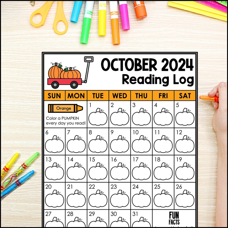 Monthly Reading Log for Kids Fall Coloring Pages October 2024 Calendar ...