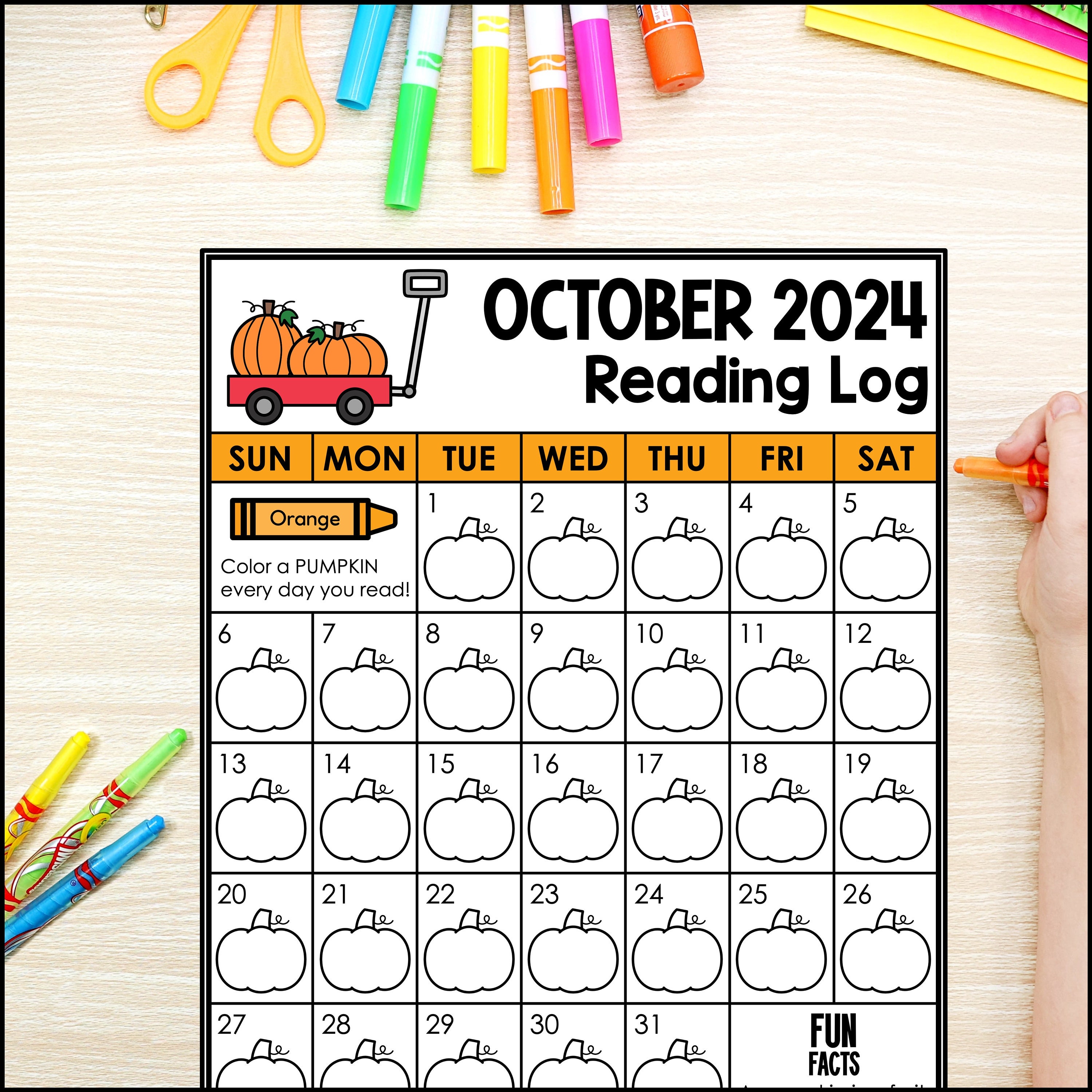 Monthly Reading Log for Kids Fall Coloring Pages October 2024 Calendar ...
