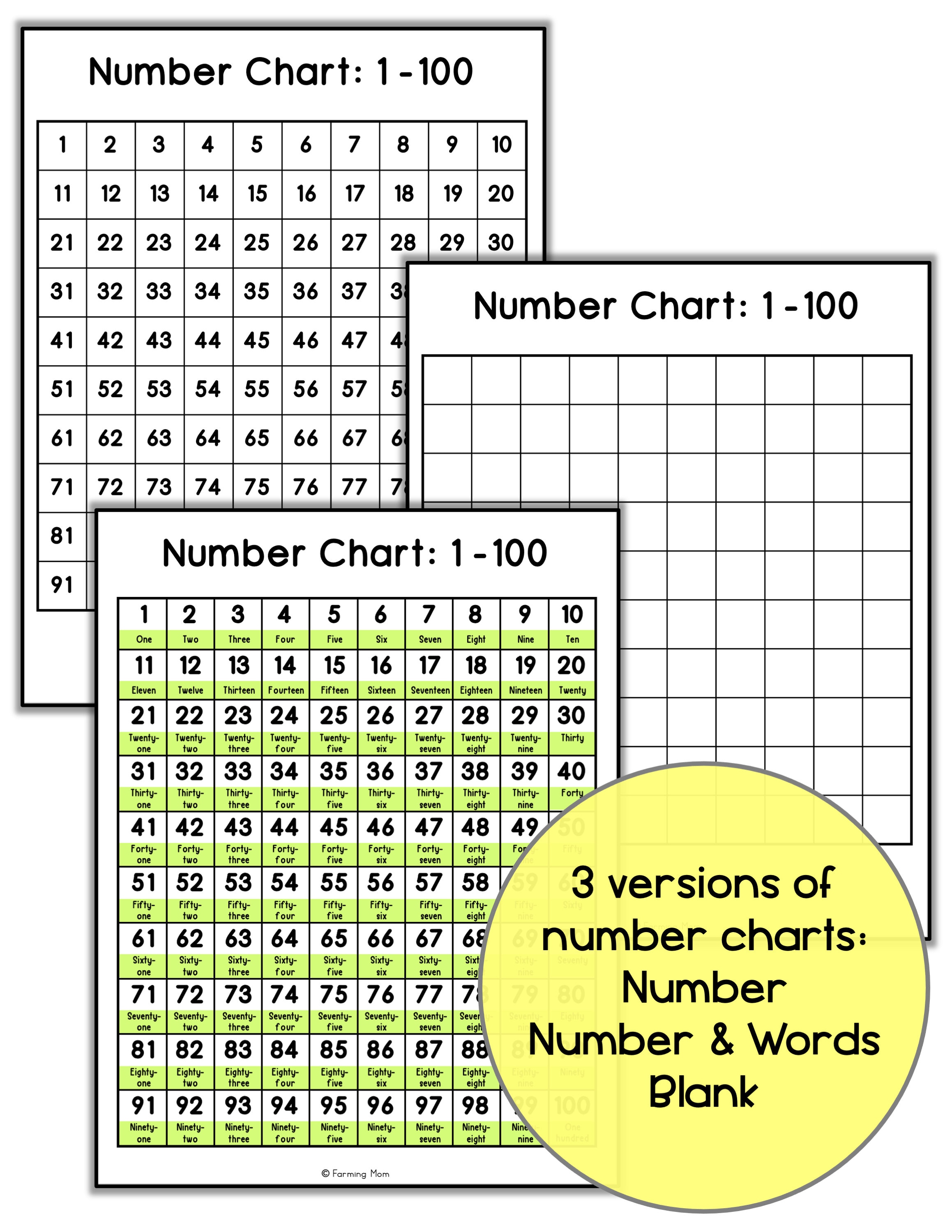Number Chart 1-100 Printable Flash Cards - Etsy Australia