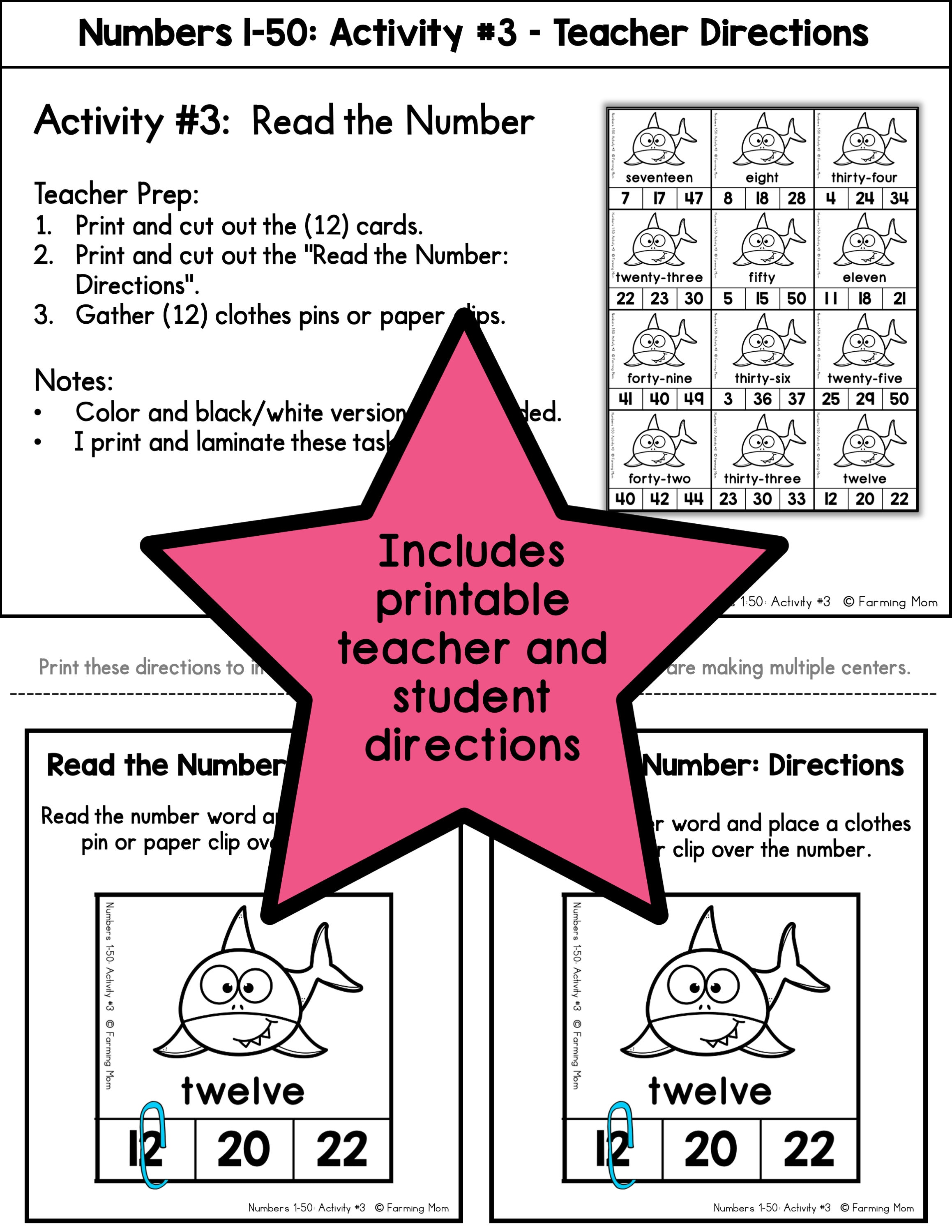 Counting to 50 Kids Worksheets Numbers 1-50 Math Centers Printable ...