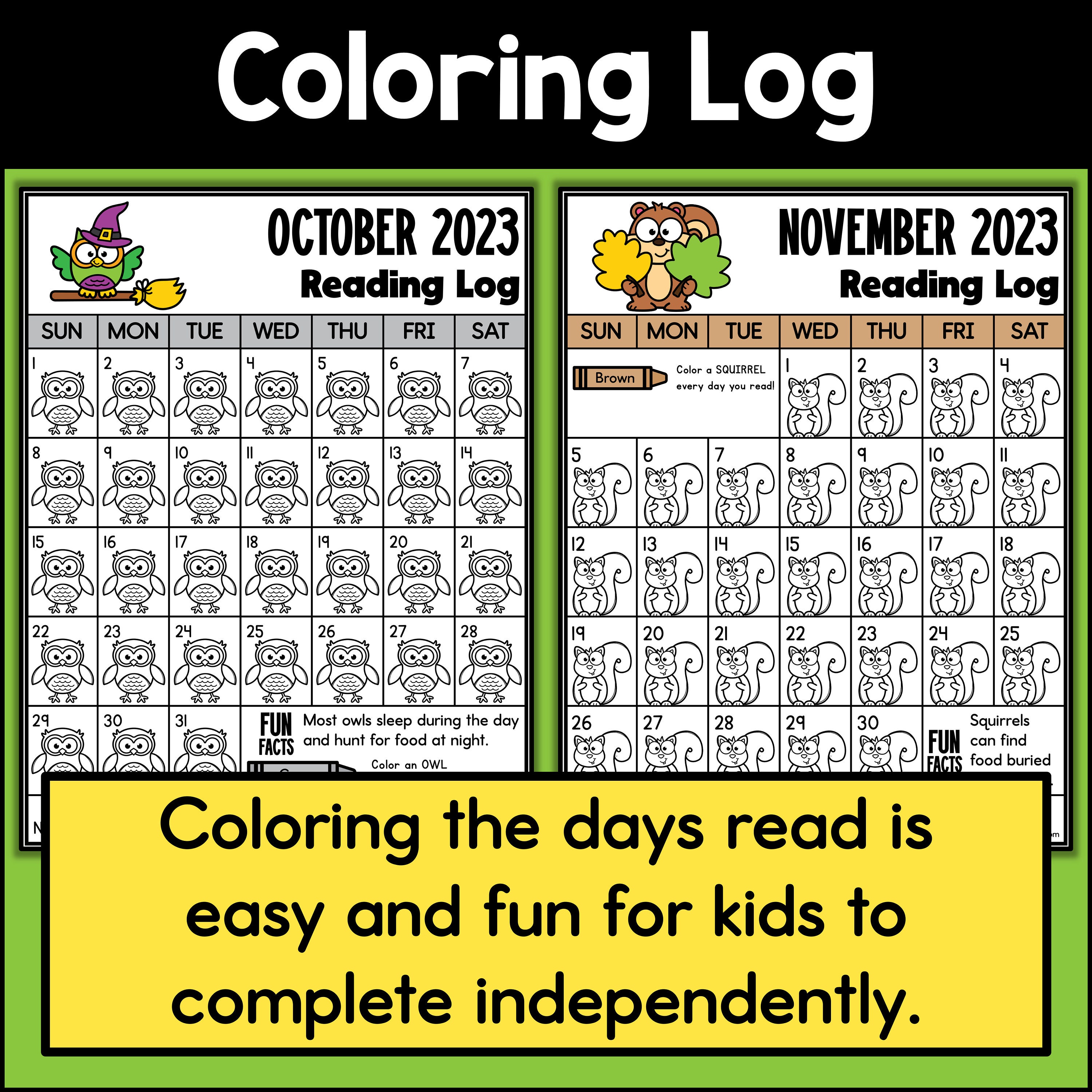 Monthly Reading Log for Kids Fall Coloring Pages October 2023 - Etsy 日本