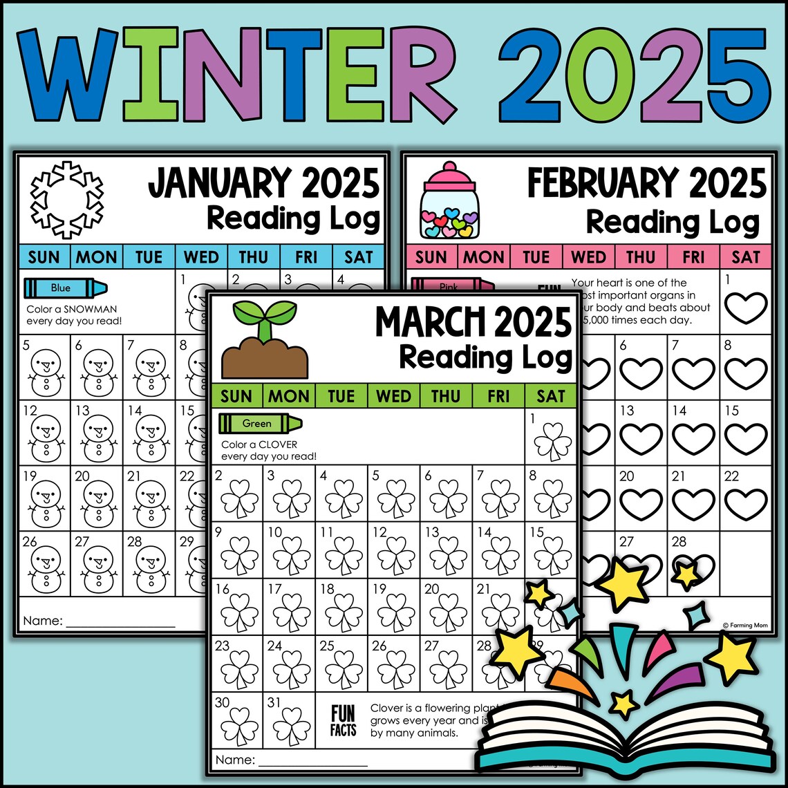 Monthly Reading Log for Kids Winter Coloring Pages 2025 Printable ...