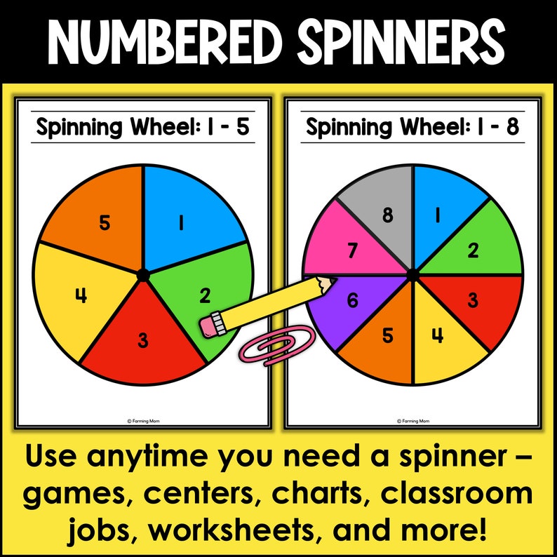Spinner Template Rainbow Primary Colors for Math and Reading Activities ...
