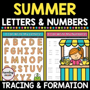 Summer Writing Alphabet Letters and Numbers Tracing Pages Handwriting ...