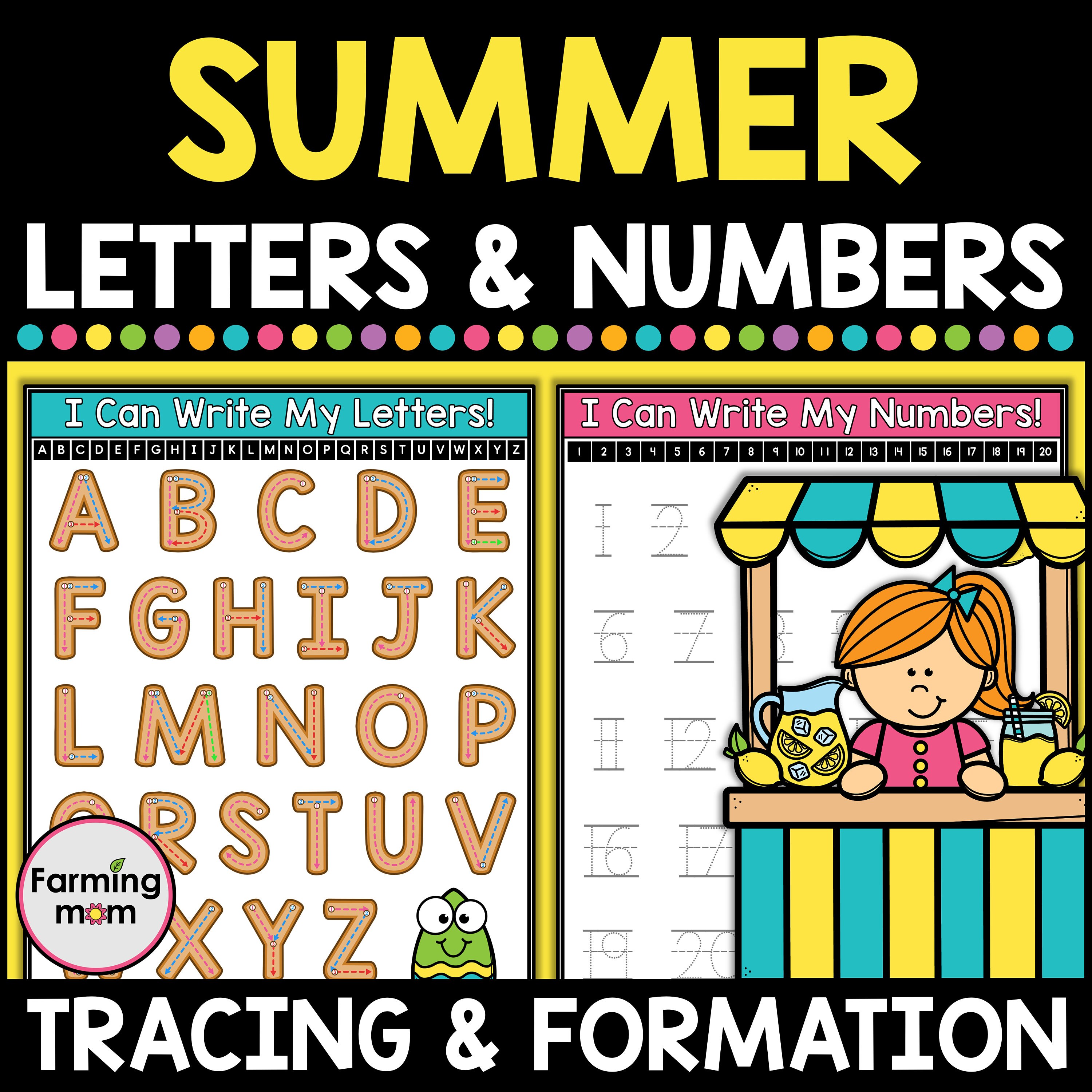 Summer Writing Alphabet Letters and Numbers Tracing Pages Handwriting ...