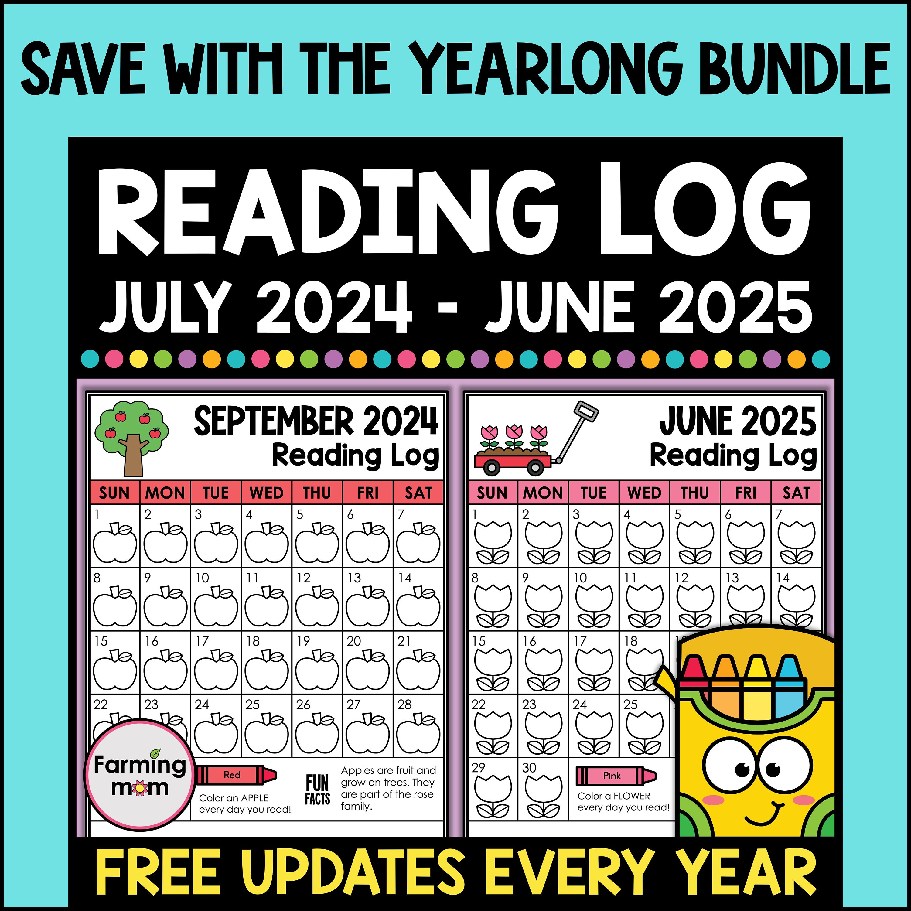 Reading Log for Kids Spring Coloring Pages 2025 Printable Calendar ...
