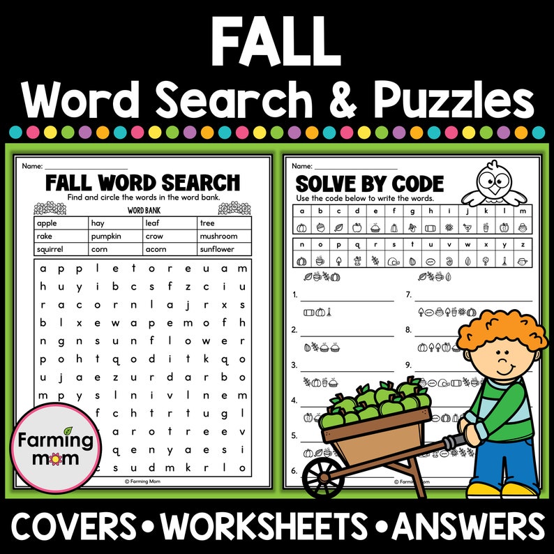 Fall Word Search Puzzles Printable Worksheets for Kids Fall - Etsy ...