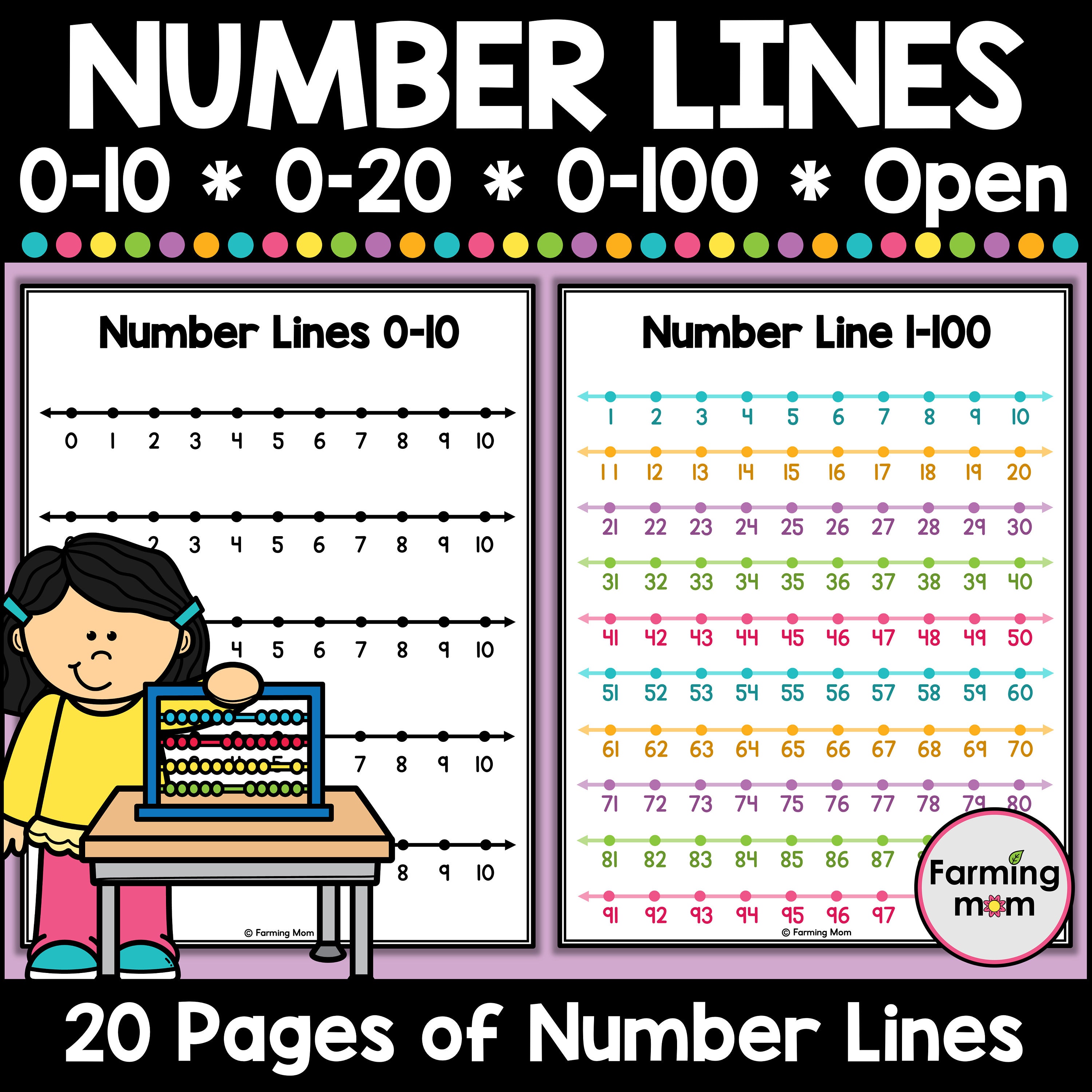 Number Line 1-20 Math Worksheet Printable and Counting to 100 for Kids ...