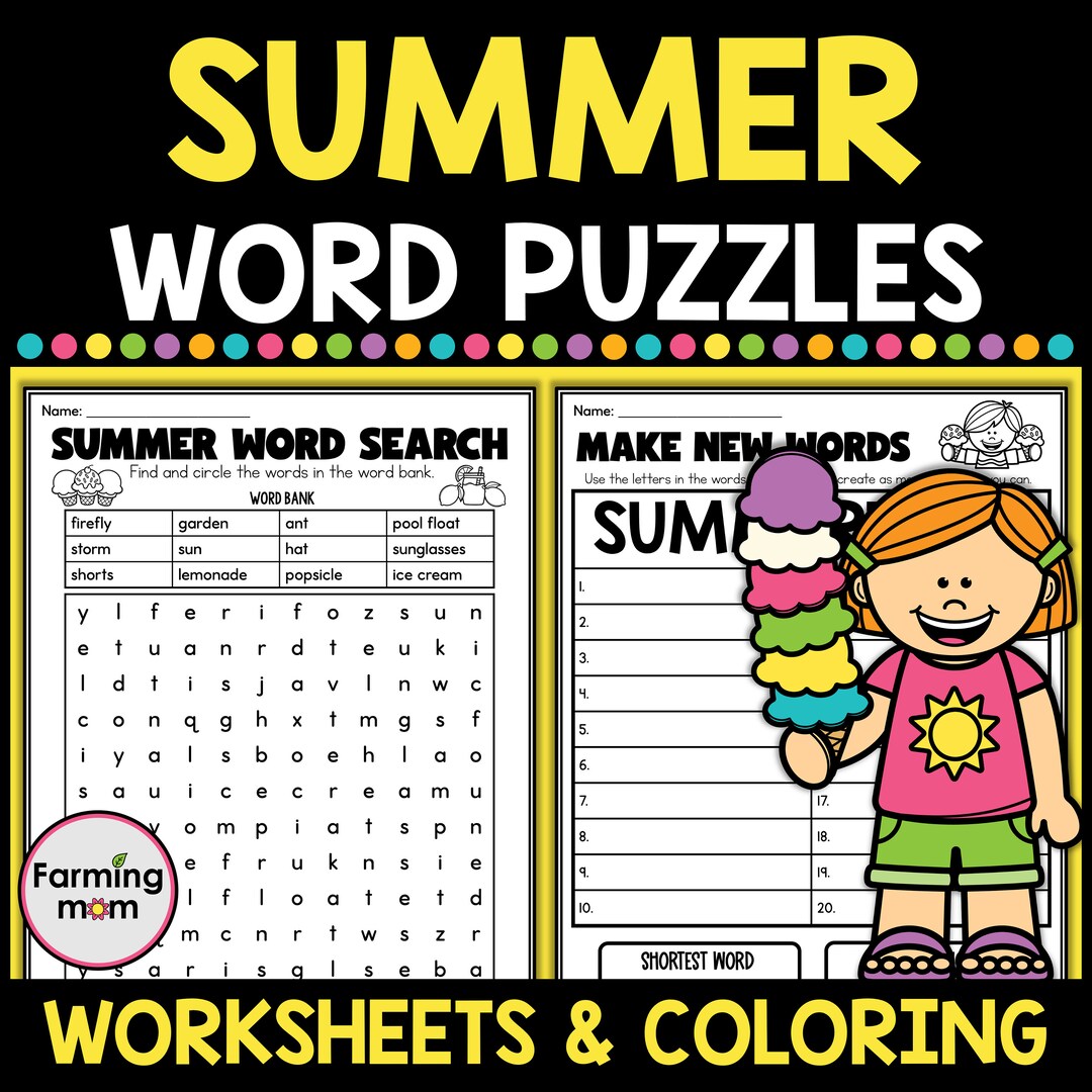 Summer Word Search Printable Puzzle for Kids Worksheets - Etsy