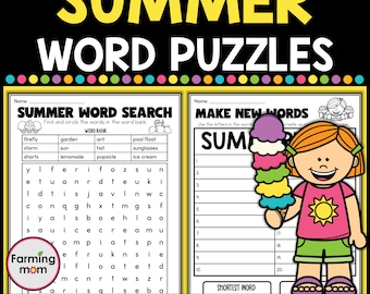 Summer Word Search for Kids, Printable Worksheets for Children, Summer ...