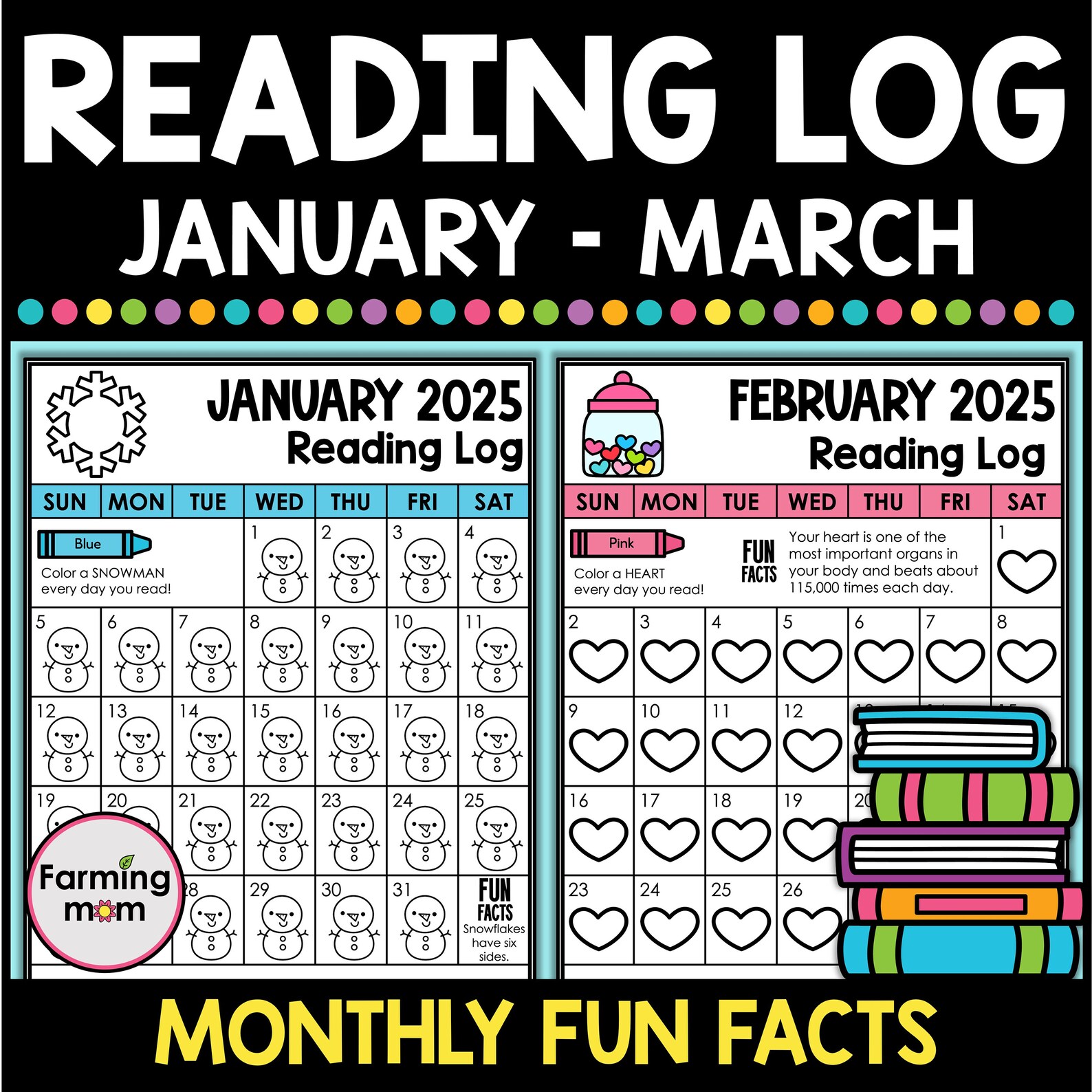 Monthly Reading Log for Kids Winter Coloring Pages 2025 Printable ...