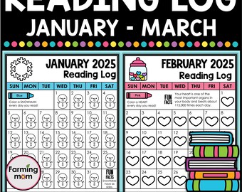 Reading Log for Kids Spring Coloring Pages 2025 Printable Calendar ...