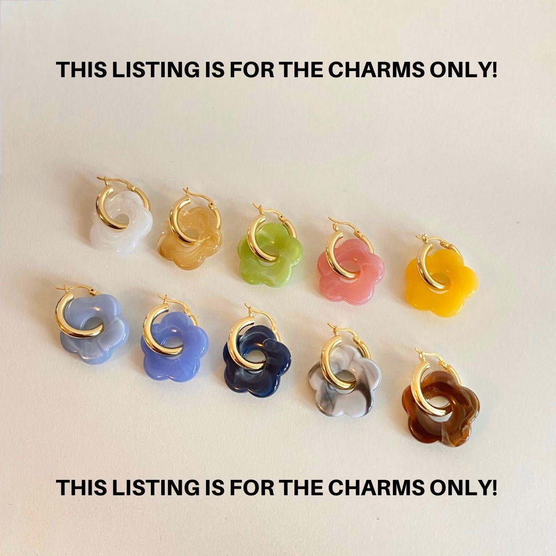 A PAIR OF CHARMS, Flower Hoop Earring Charms, Minimal Jewelry Charms ...