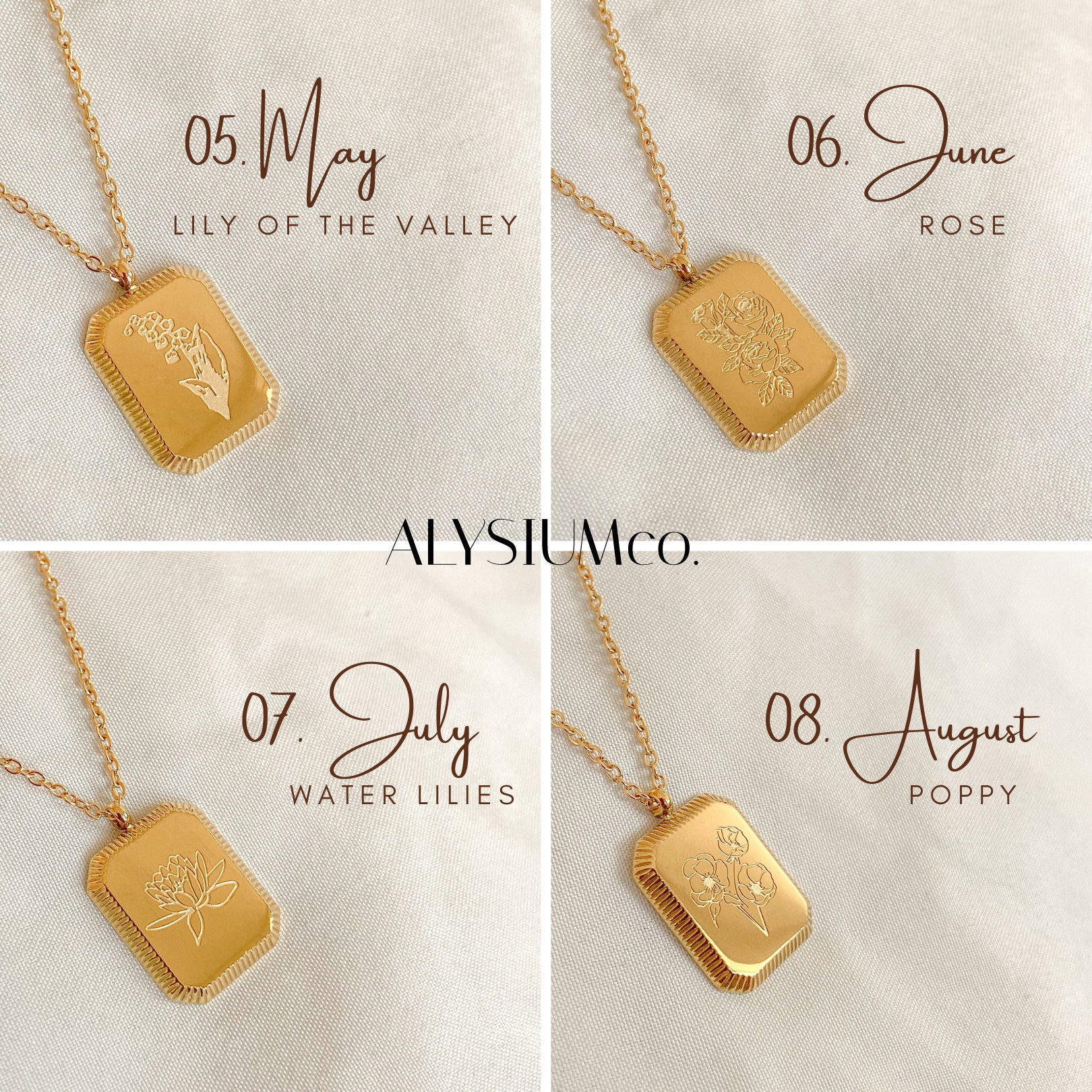 March Birth Flower 18K Gold Plated Engraving Necklaces - Etsy