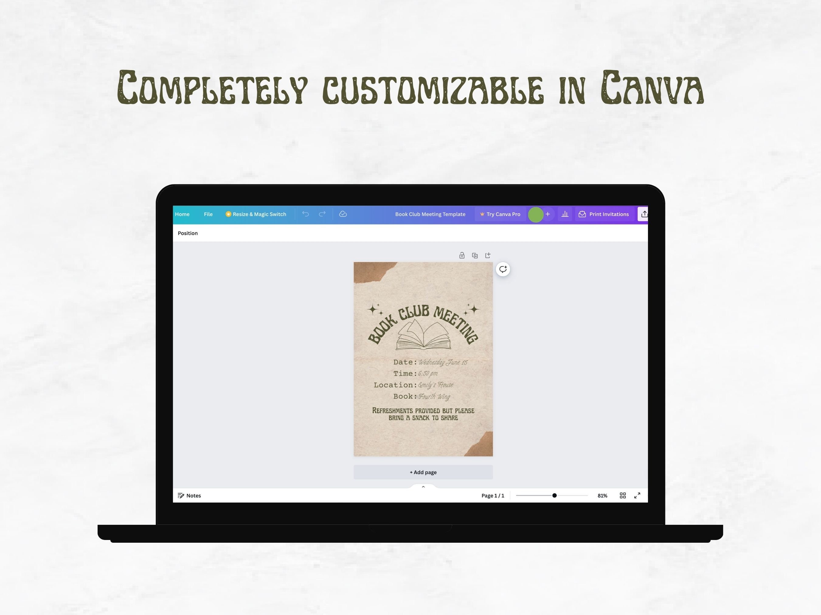 Book Club Party Invitation Canva Template - Etsy