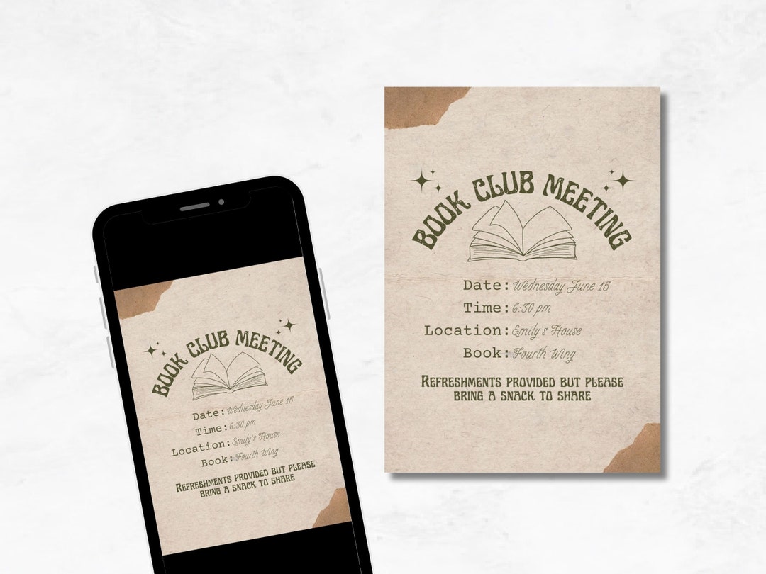 Book Club Party Invitation Canva Template - Etsy