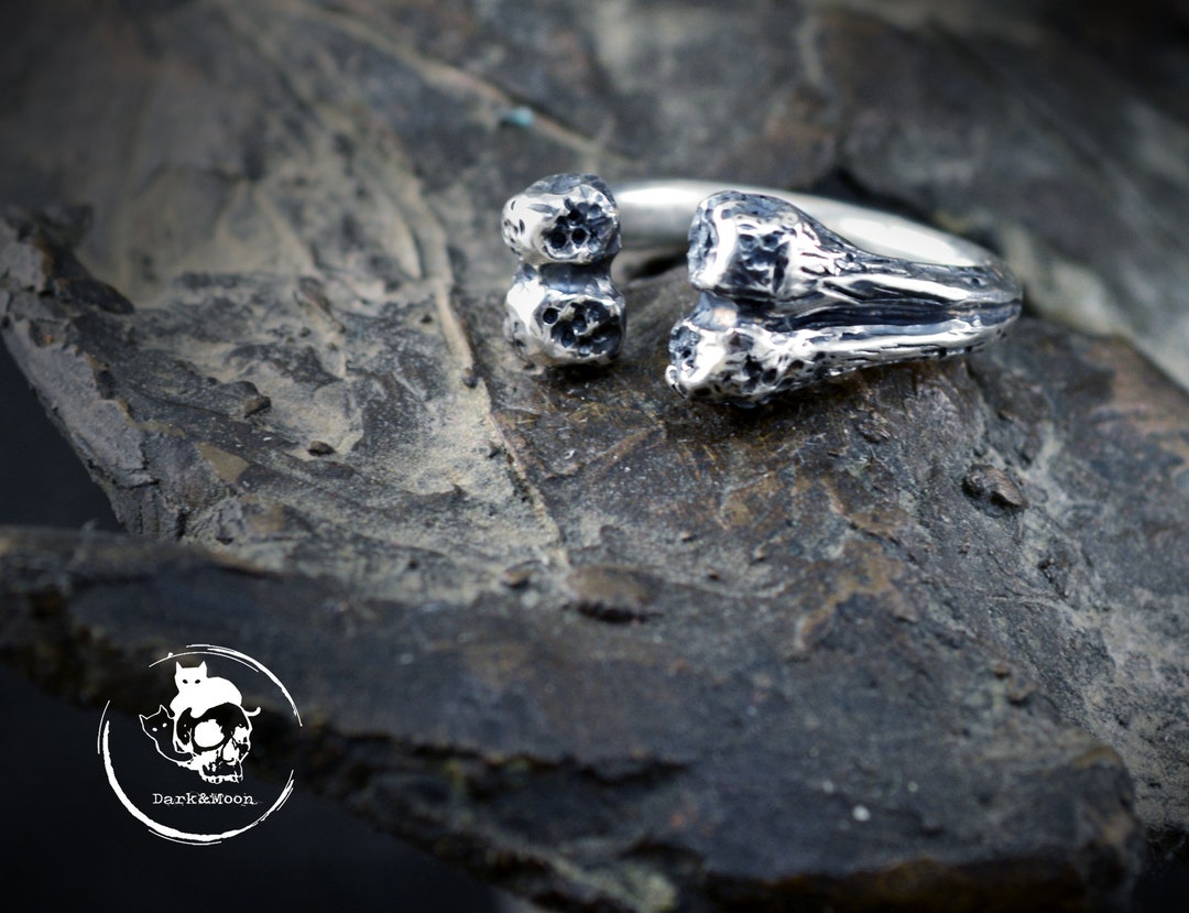 Solid Silver Stackable Bone Ring, Handcrafted Silver Ring, Skulls and ...