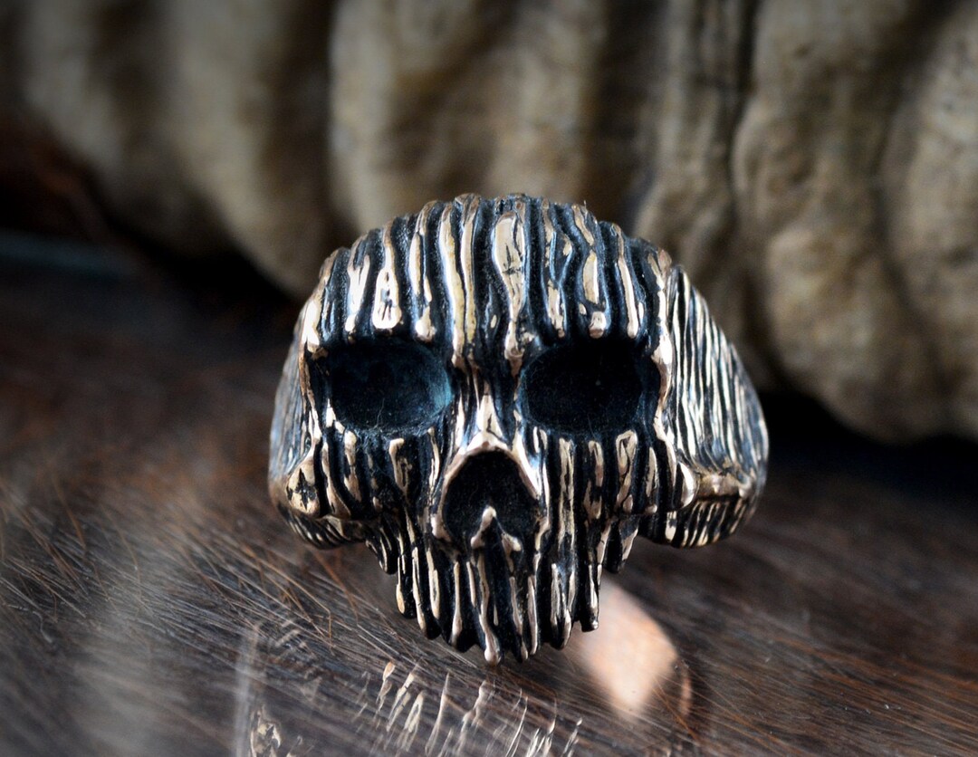 Skull Ring With Tree Bark Textures, Bronze Rustic Skull, Skull ...