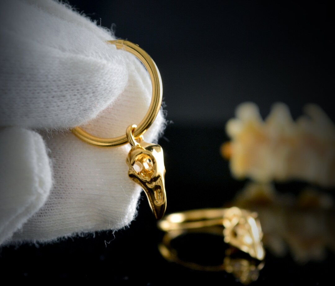 Gold Tiny Skull Raven Earrings, 10k,14k and 18k Gold Skull Hoops ...