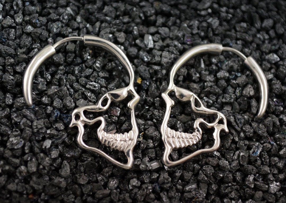 Profile Skull Earring Hoop in Solid Sterling Silver - Etsy