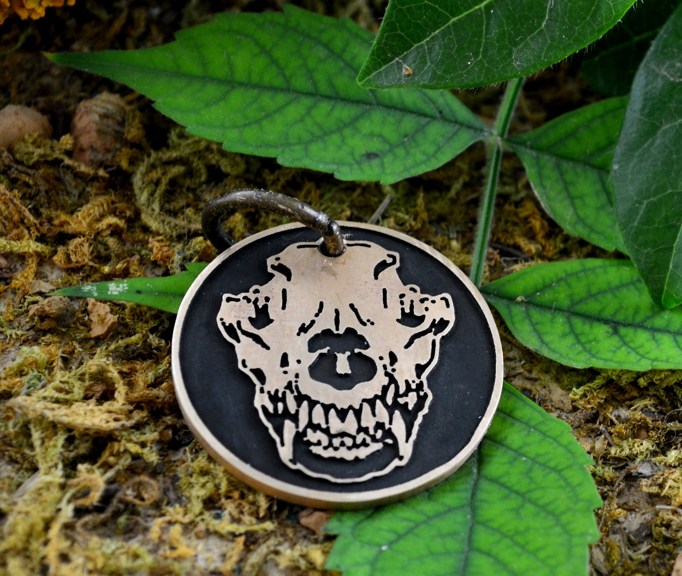 Round Pet Tag Skull Wolf Personalized Dog Tag With Name and | Etsy