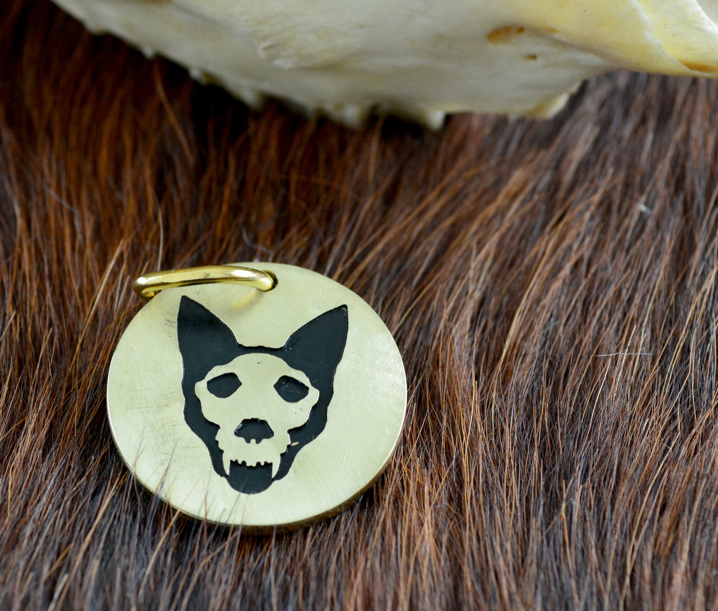 Pet tag skull dog Personalized tag with name and phone | Etsy